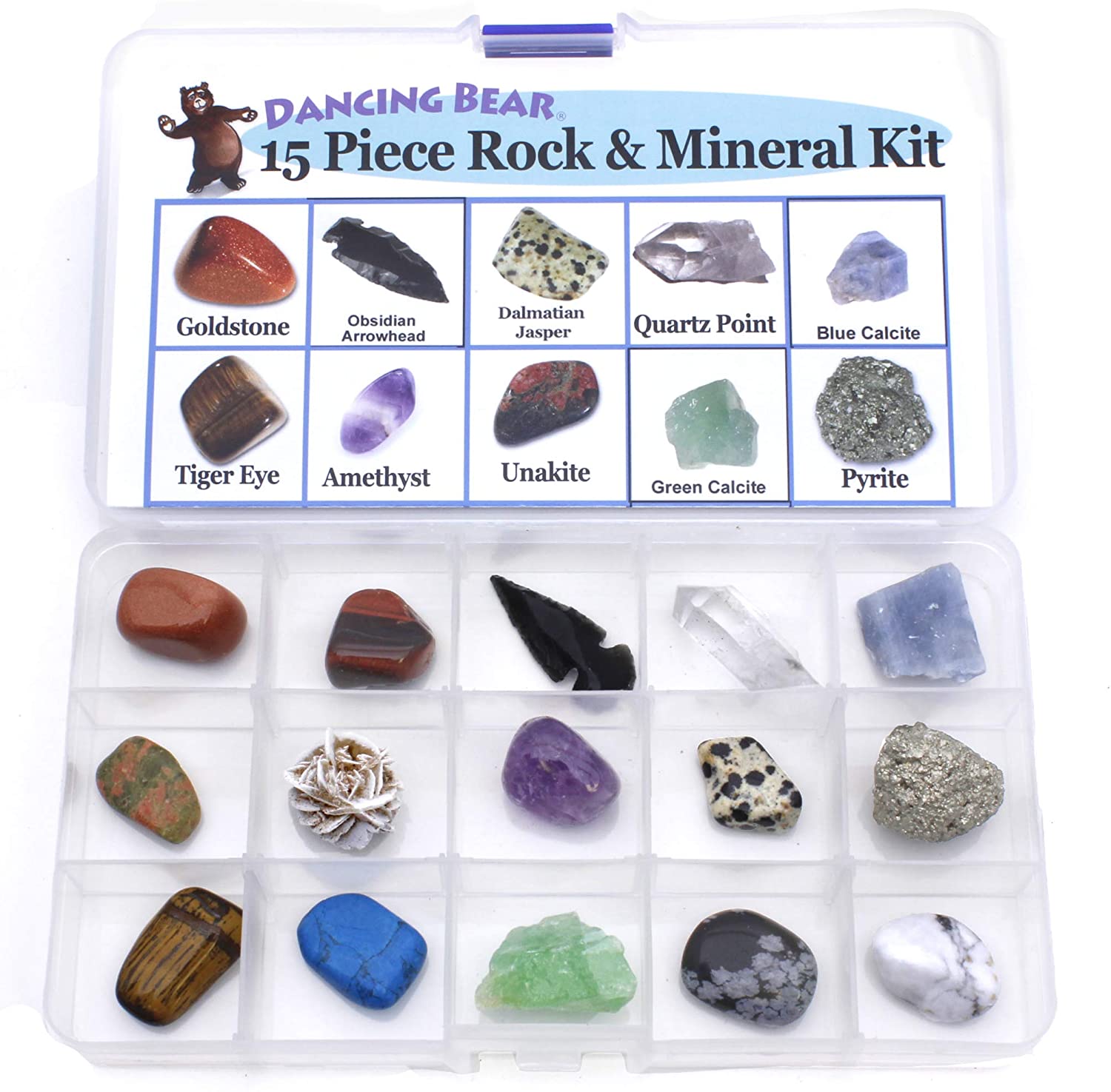 15 Piece Rock & Mineral Collection & Display Box – Dancing Bear's Rocks ...